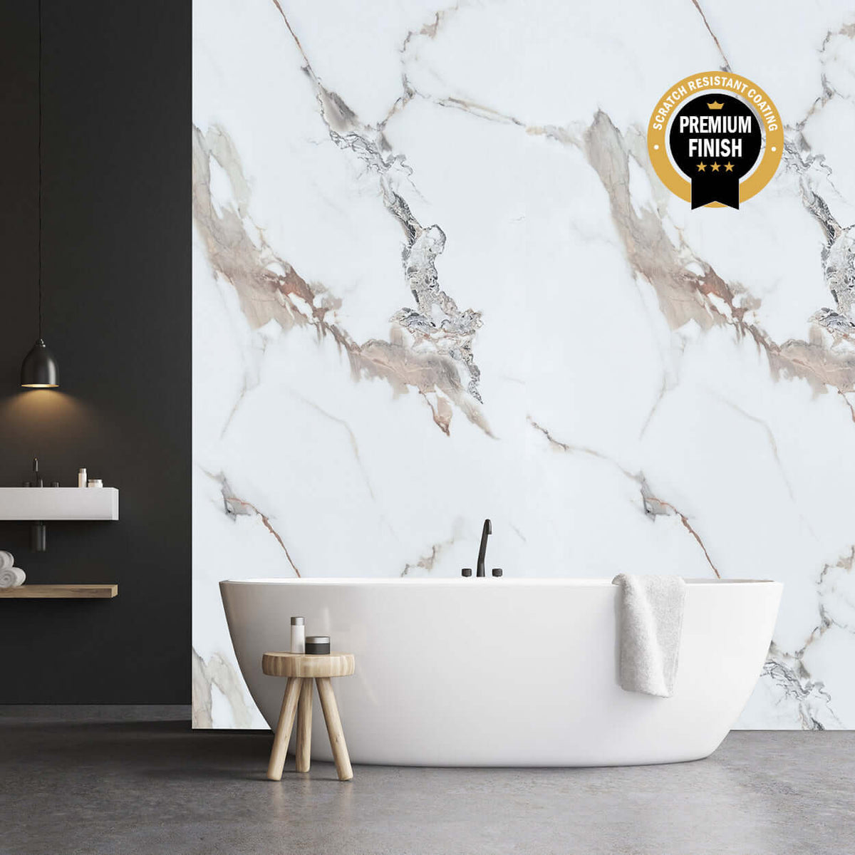 10mm Calacatta Marble Ultra Matt Shower Panel 1M x 2.4M | Easy Panels