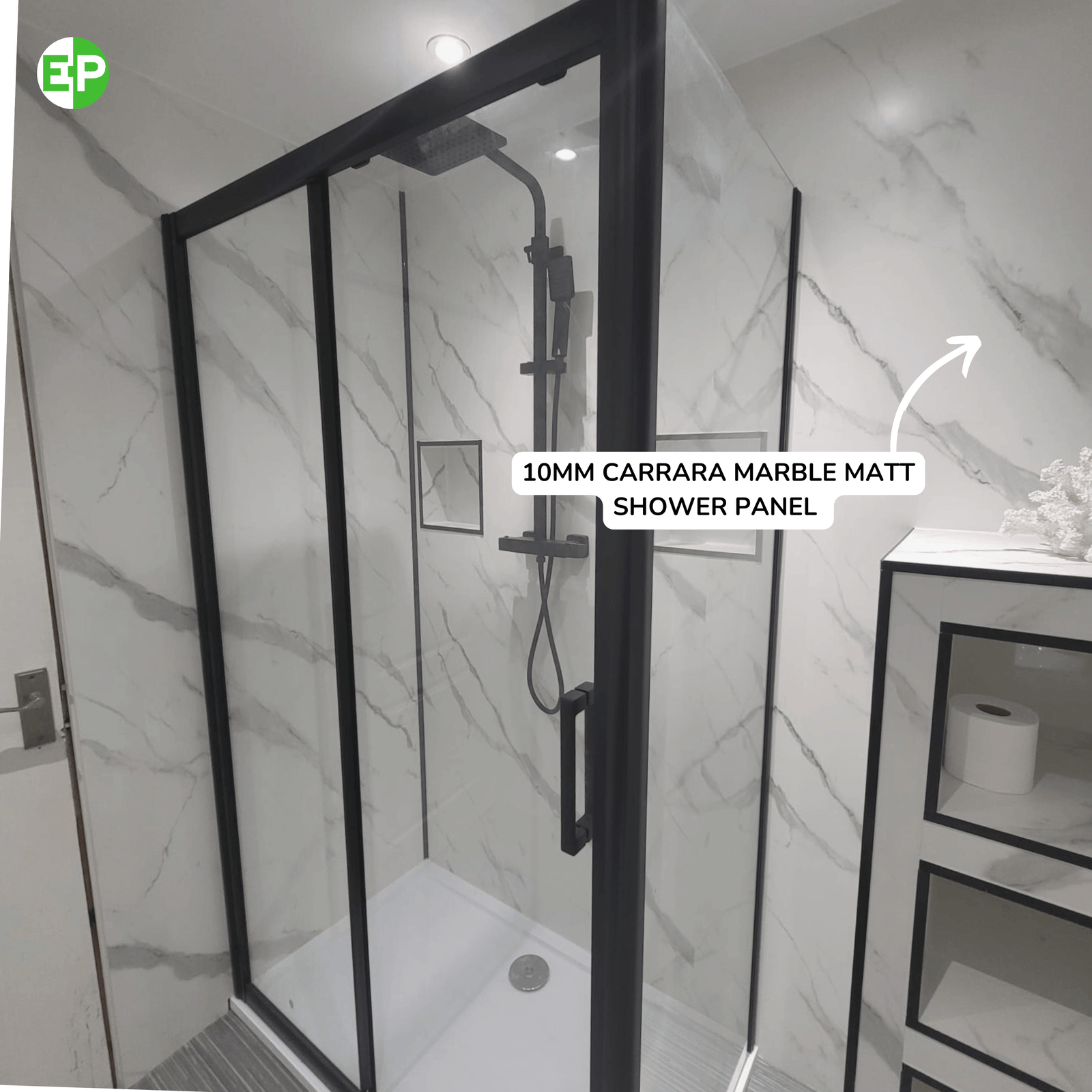 10mm Carrara Marble Matt Shower Panel | EASY PANELS