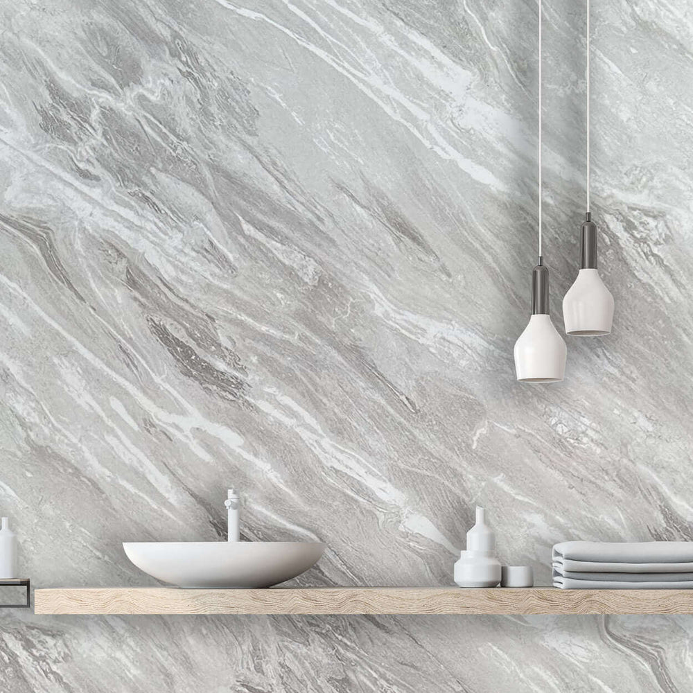 10mm Light Grey Marble Gloss Shower Panel 1M x 2.4M | Easy Panels