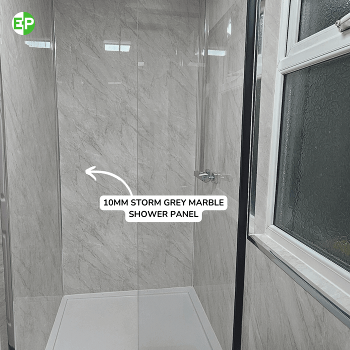 10mm Storm Grey Marble Gloss Shower Panel 1M x 2.4M | Easy Panels